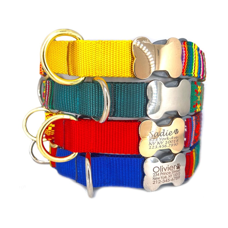 Personalized Martingale Dog Collar, Bone Buckle ID, Ethnic Style Fabric ...