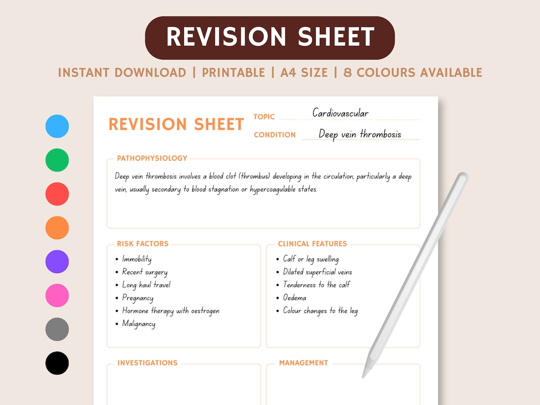 Revision Sheet Template for Medical and Nursing Students, Minimalistic ...
