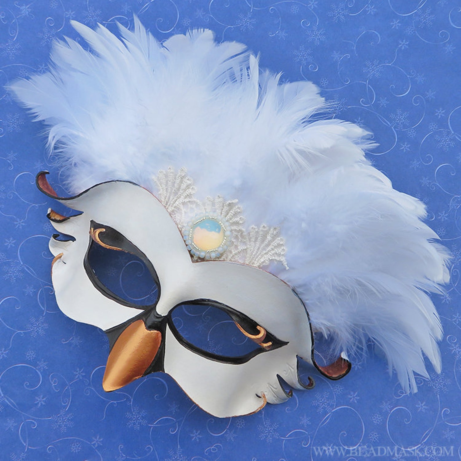 White Swan Leather Mask With Fluffy Feather Headdress and - Etsy