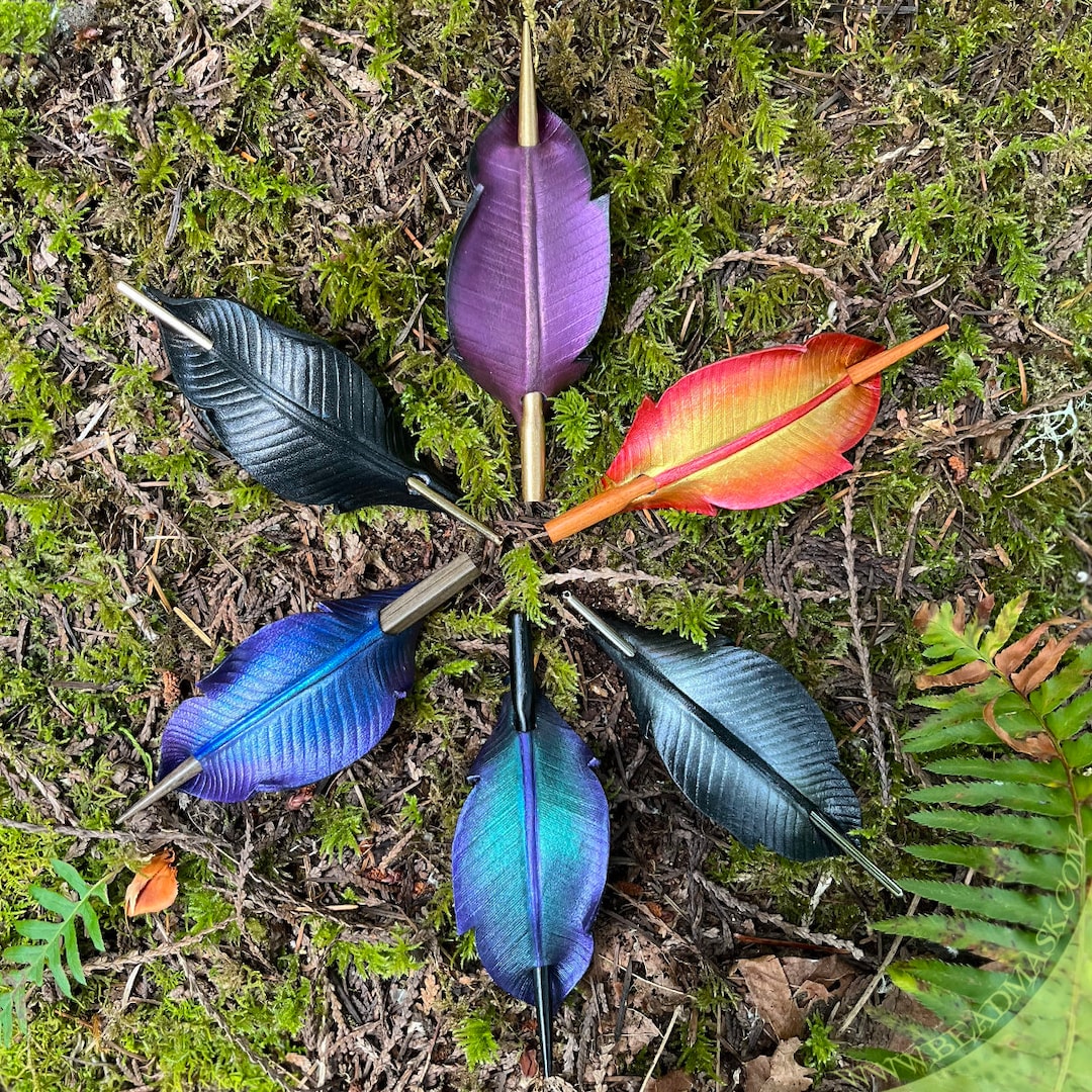 Fantasy Raven Feather Ponytail Holder: Color Shifting Tooled Leather ...