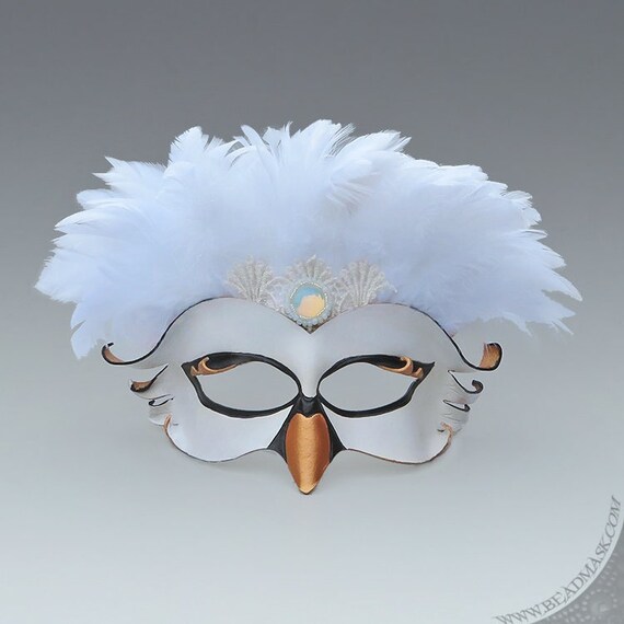 White Swan Leather Mask With Fluffy Feather Headdress and - Etsy