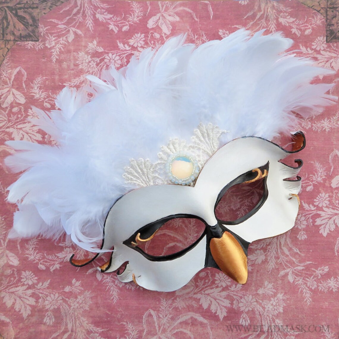 White Swan Leather Mask With Fluffy Feather Headdress and - Etsy
