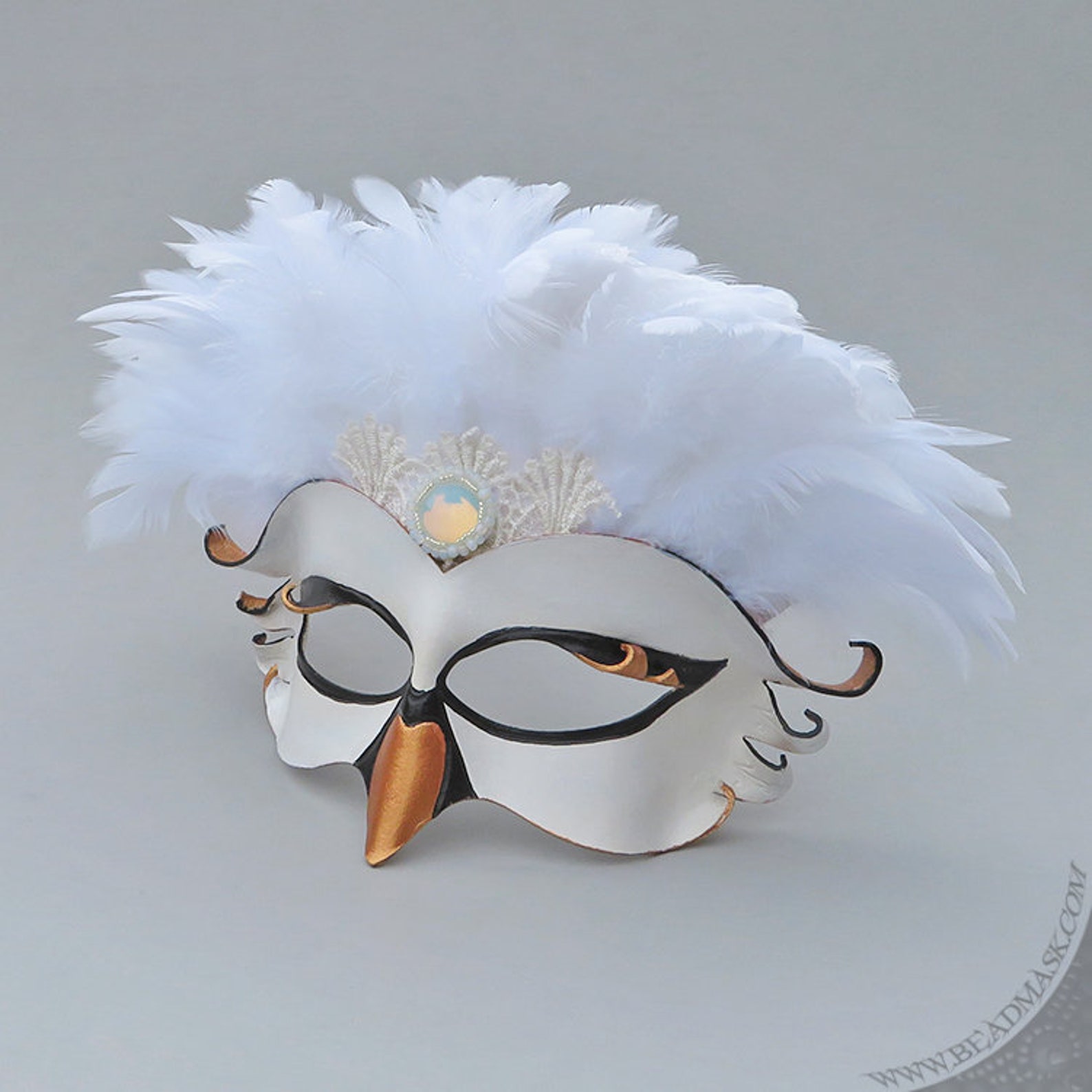 White Swan Leather Mask With Fluffy Feather Headdress and - Etsy