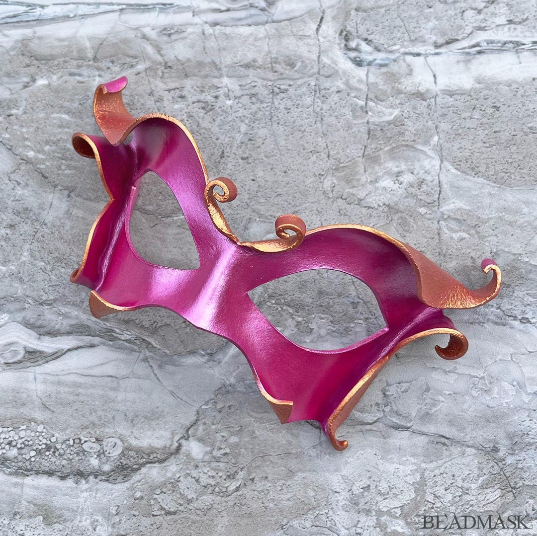 Leather Butterfly Faerie Half Mask in Shimmering Pink and Orange ...