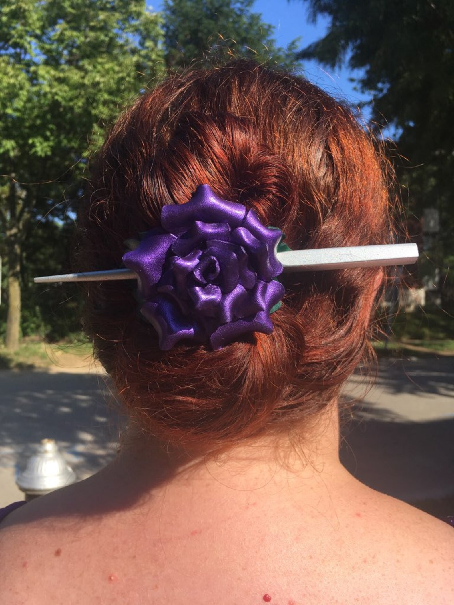 Red Rose Leather Hair Stick Barrette. Messy Bun Holder W/ | Etsy