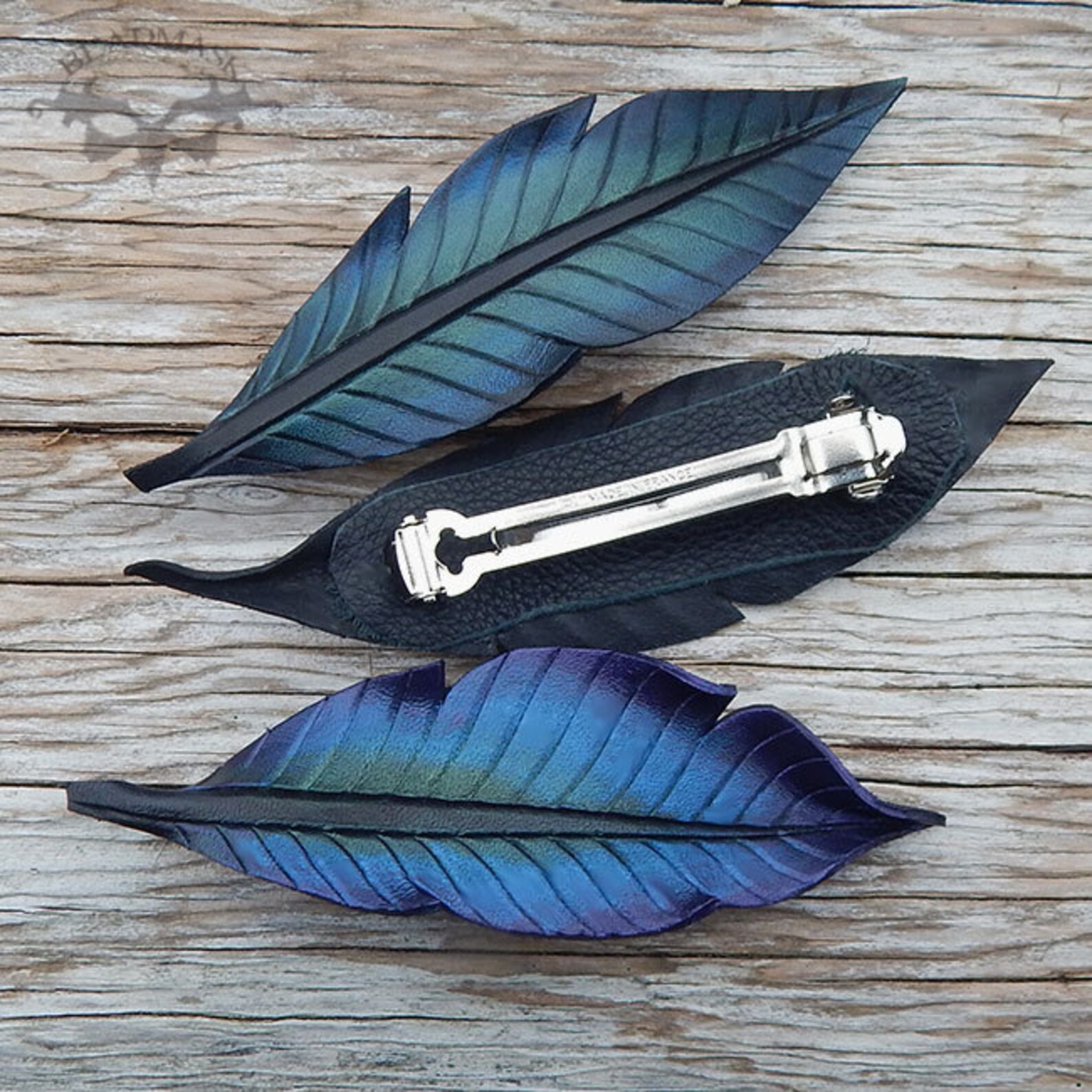 Corvidae Feather Leather Hair Barrette With French Clip. | Etsy