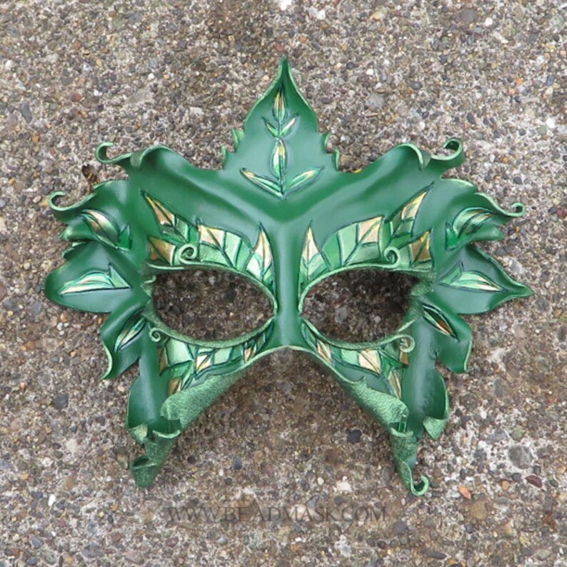 Green woman leather mask for nature spirit or dryad costume. | Etsy