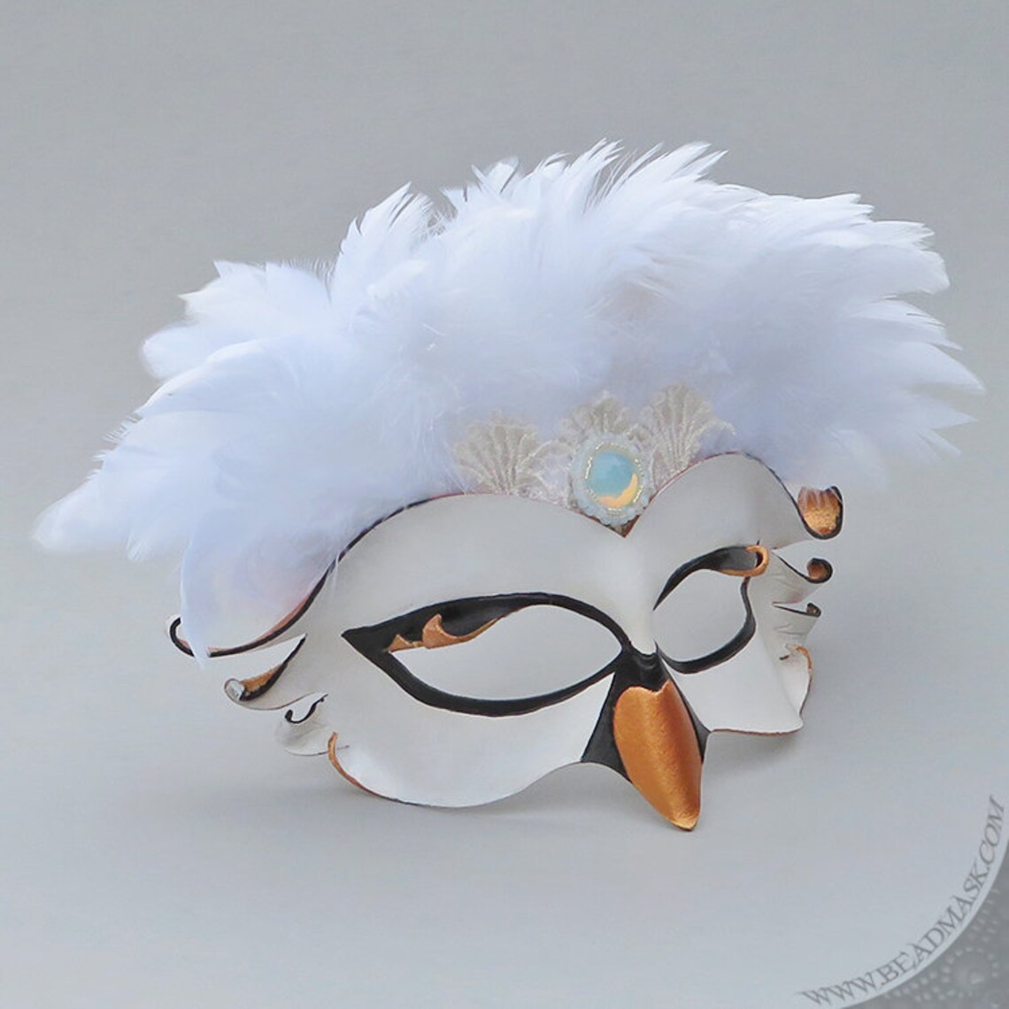 White Swan Leather Mask With Fluffy Feather Headdress and - Etsy