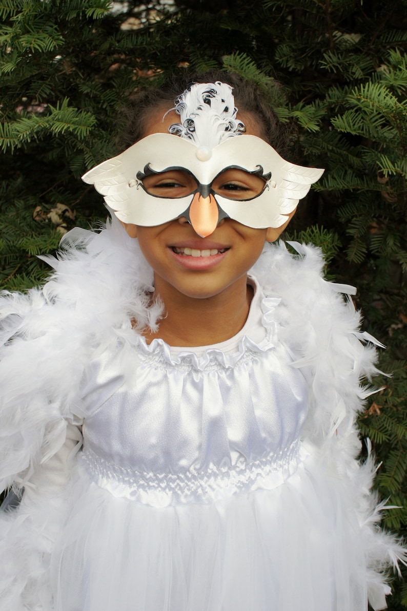 White Swan Leather Mask With Fluffy Feather Headdress and - Etsy