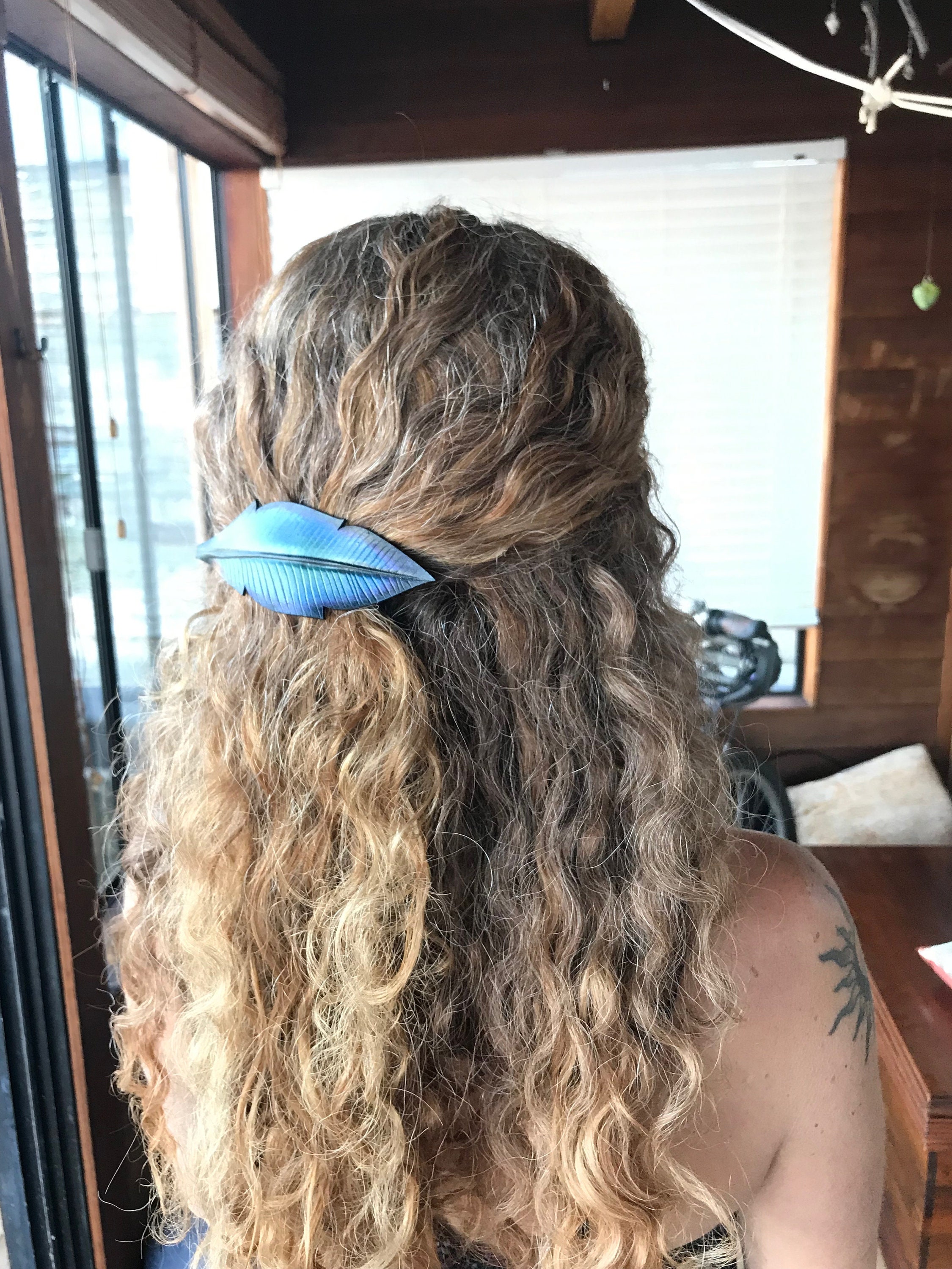 Corvidae Feather Leather Hair Barrette With French Clip. | Etsy