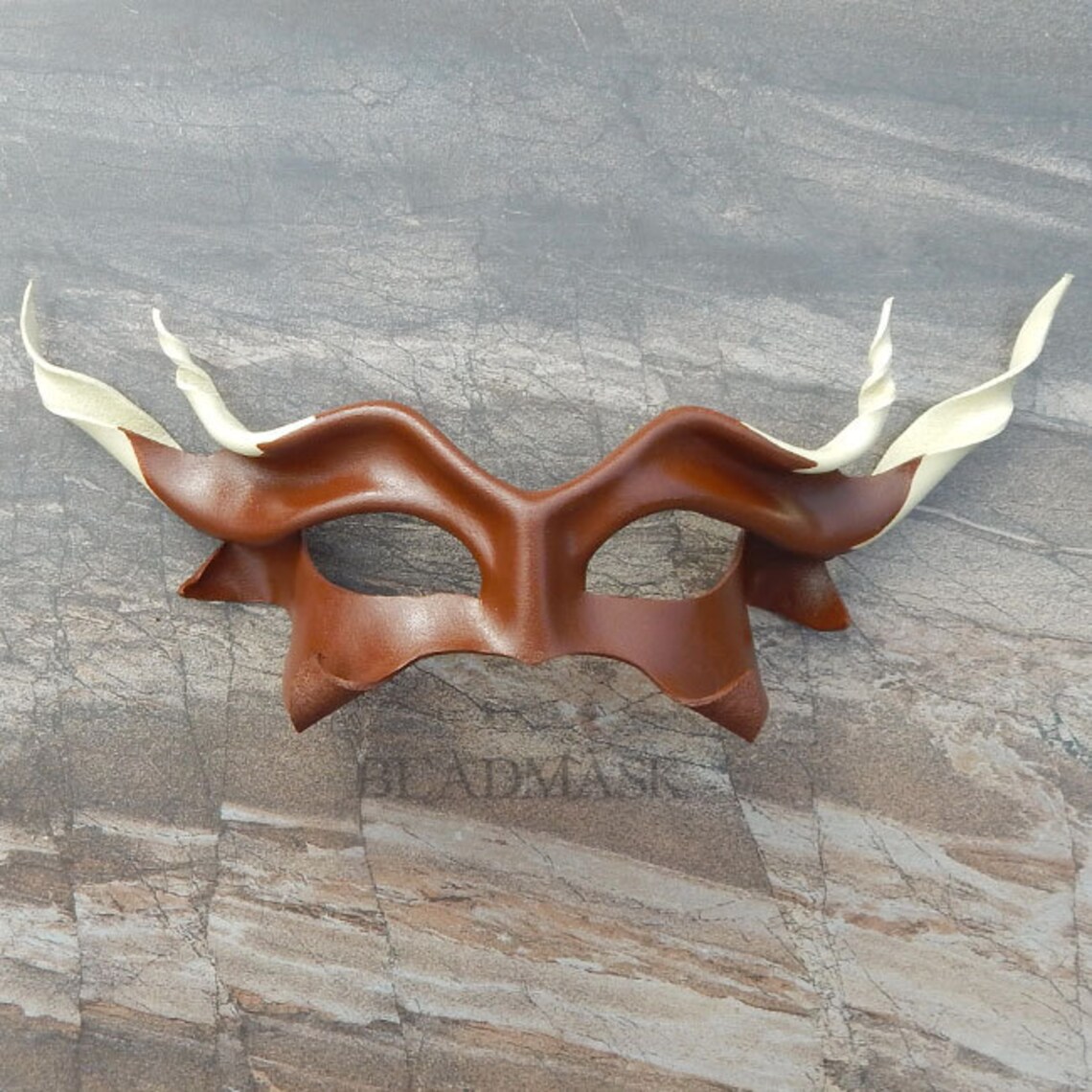 Horned Leather Mask in Chocolate and Ivory. Unisex Adult Half - Etsy