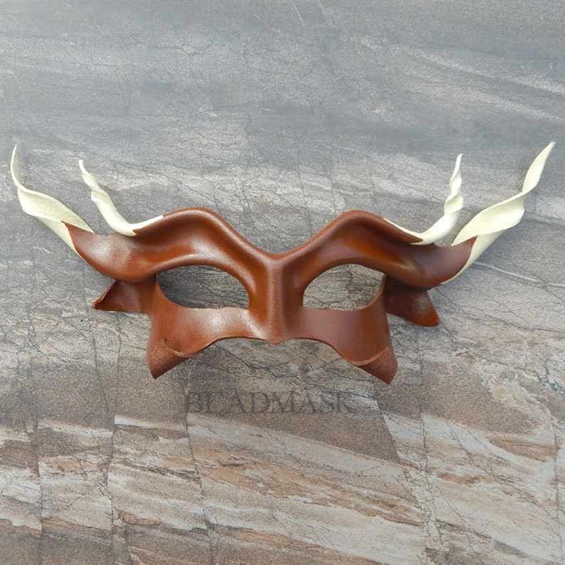 Horned Leather Mask in Chocolate and Ivory. Unisex Adult Half - Etsy