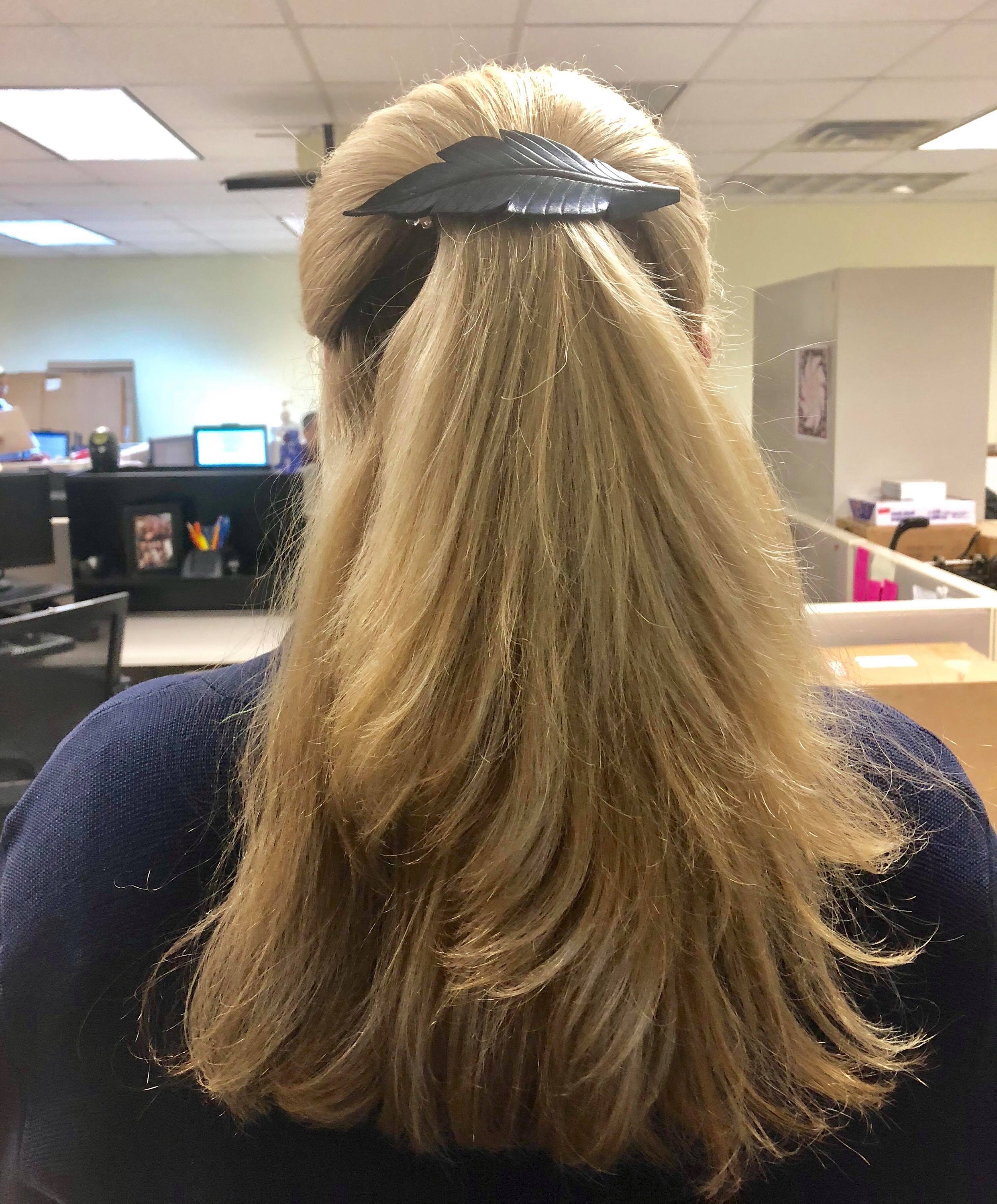 Corvidae Feather Leather Hair Barrette With French Clip. | Etsy