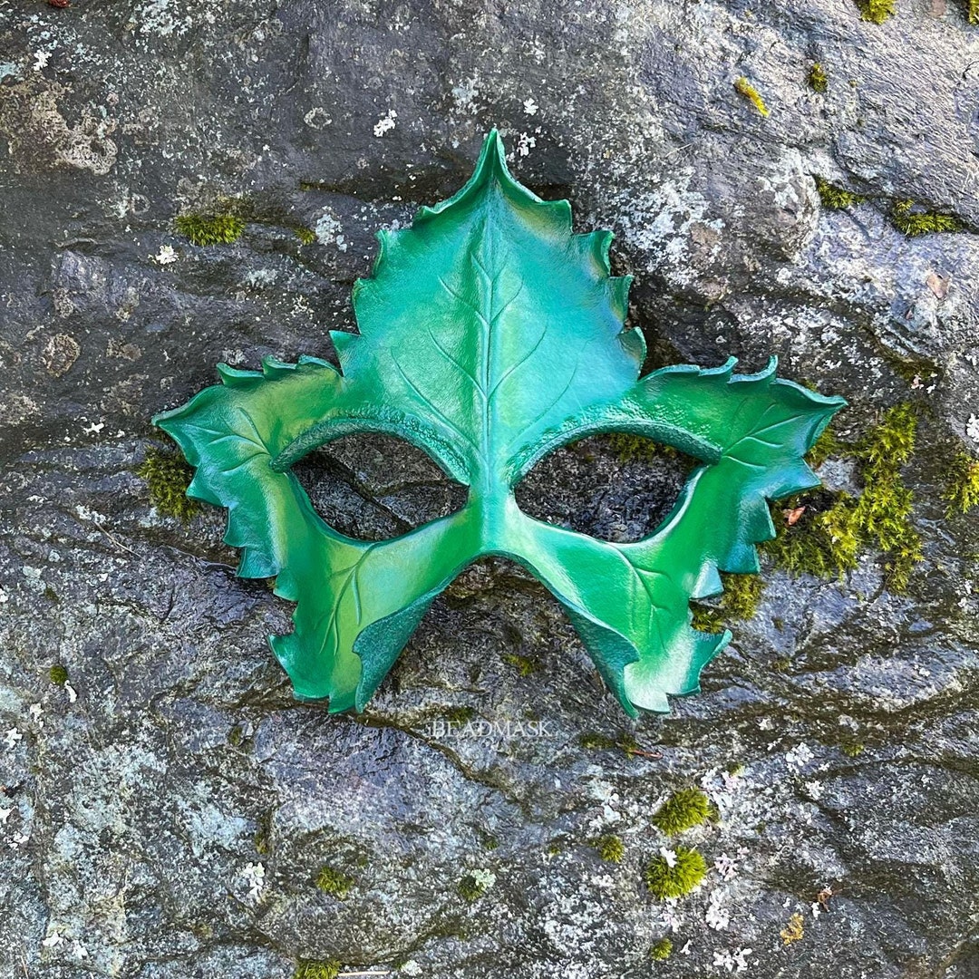 Forest Green Leather Leaf Mask for Woodland Fairy Costume. Greenman ...