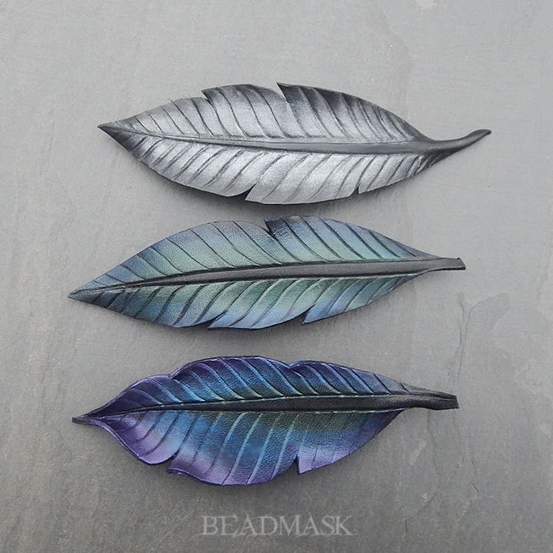 Corvidae Feather Leather Hair Barrette With French Clip. | Etsy