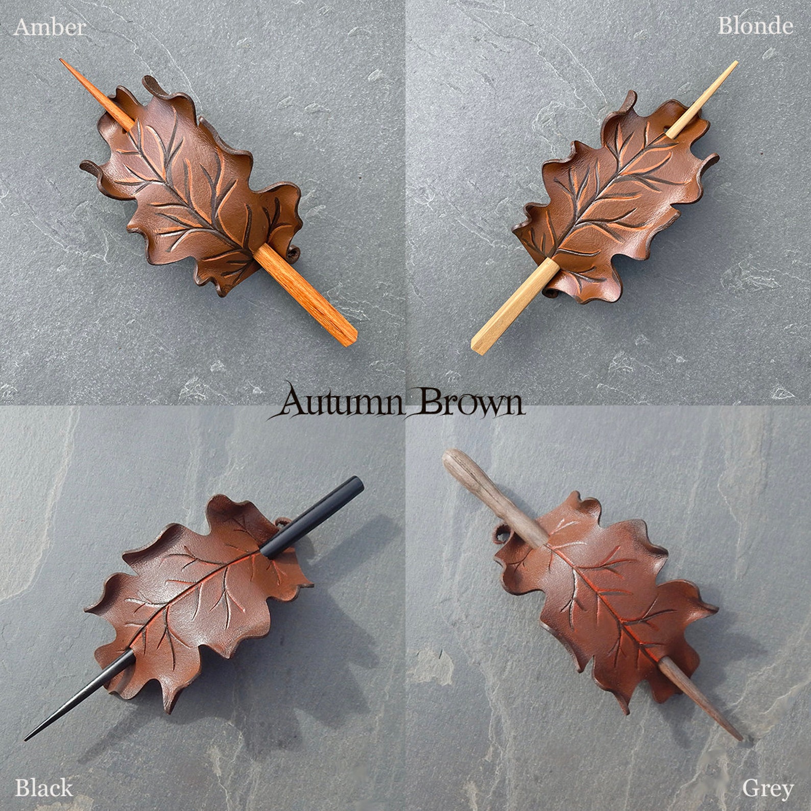 Autumn Oak Leaf Leather Hair Stick Barrette: Woodland Hair Slide in ...