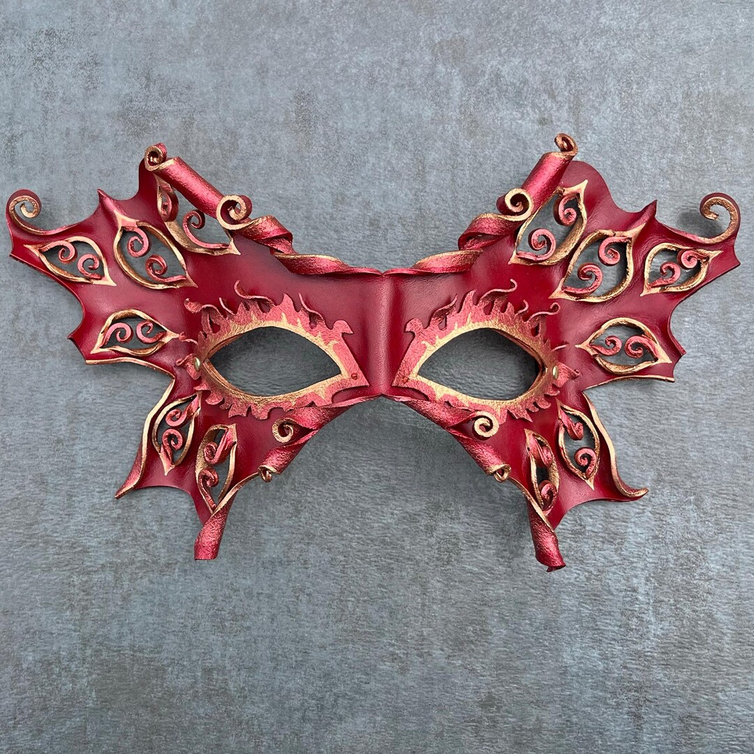 Moth and Flame Leather Mask, MADE TO ORDER in Red, Copper & Bronze ...