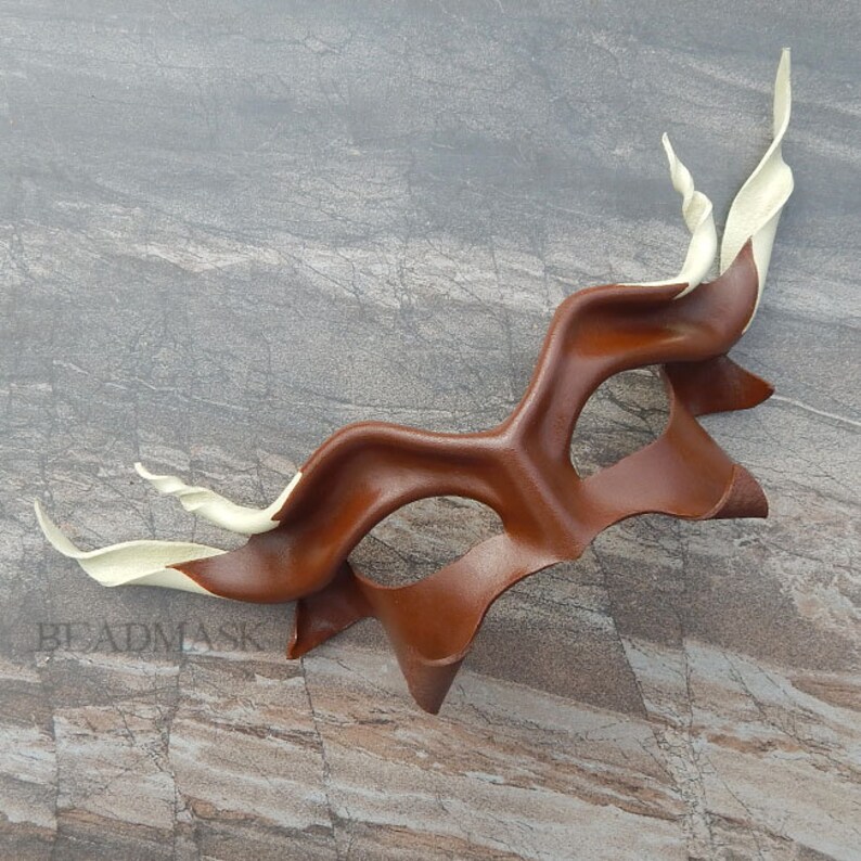 Horned Leather Mask in Chocolate and Ivory. Unisex Adult Half - Etsy