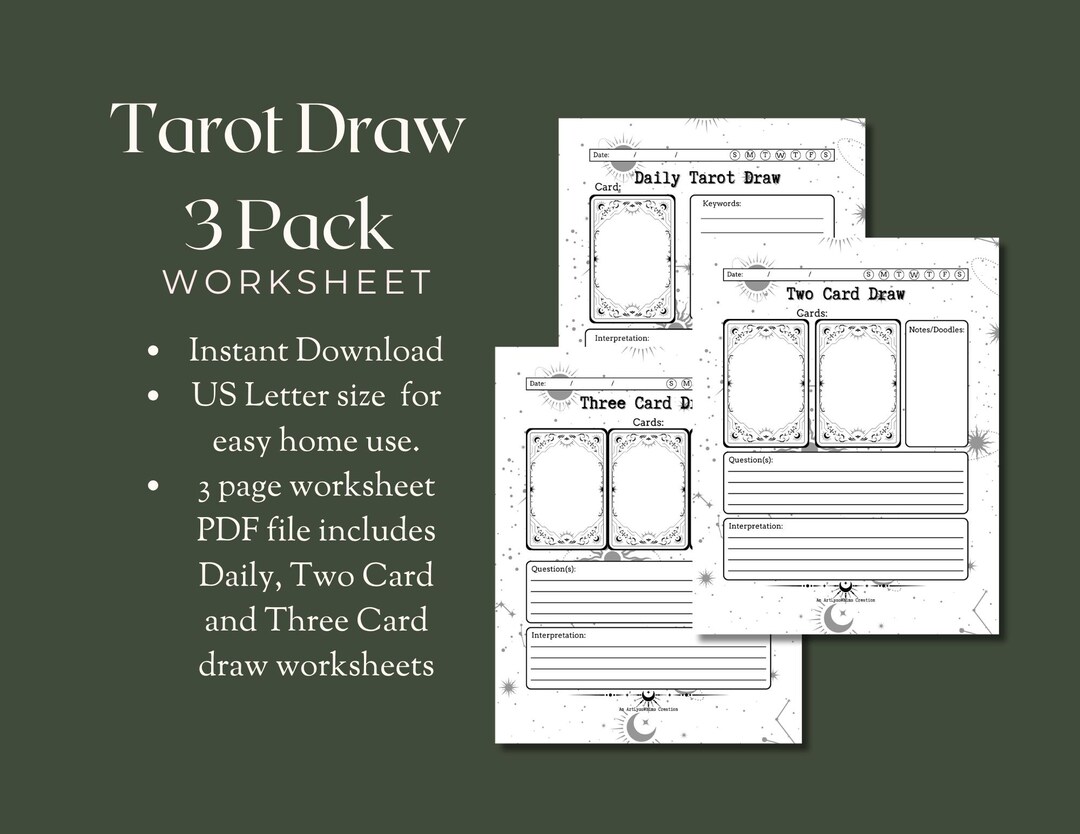 Printable Tarot Draw Templates | Daily, Two-card, and Three-card Spread ...