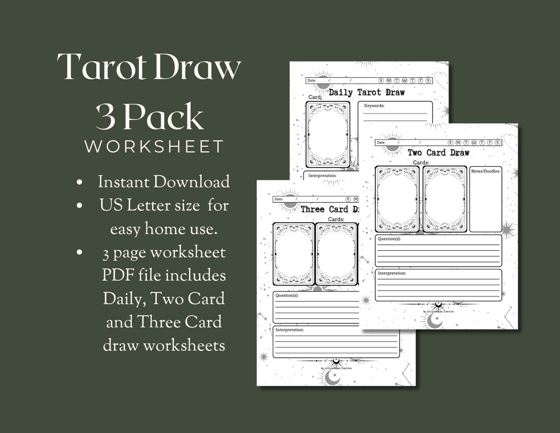 Printable Tarot Spread Templates | Daily, Two, Three Card (PDF) - Etsy