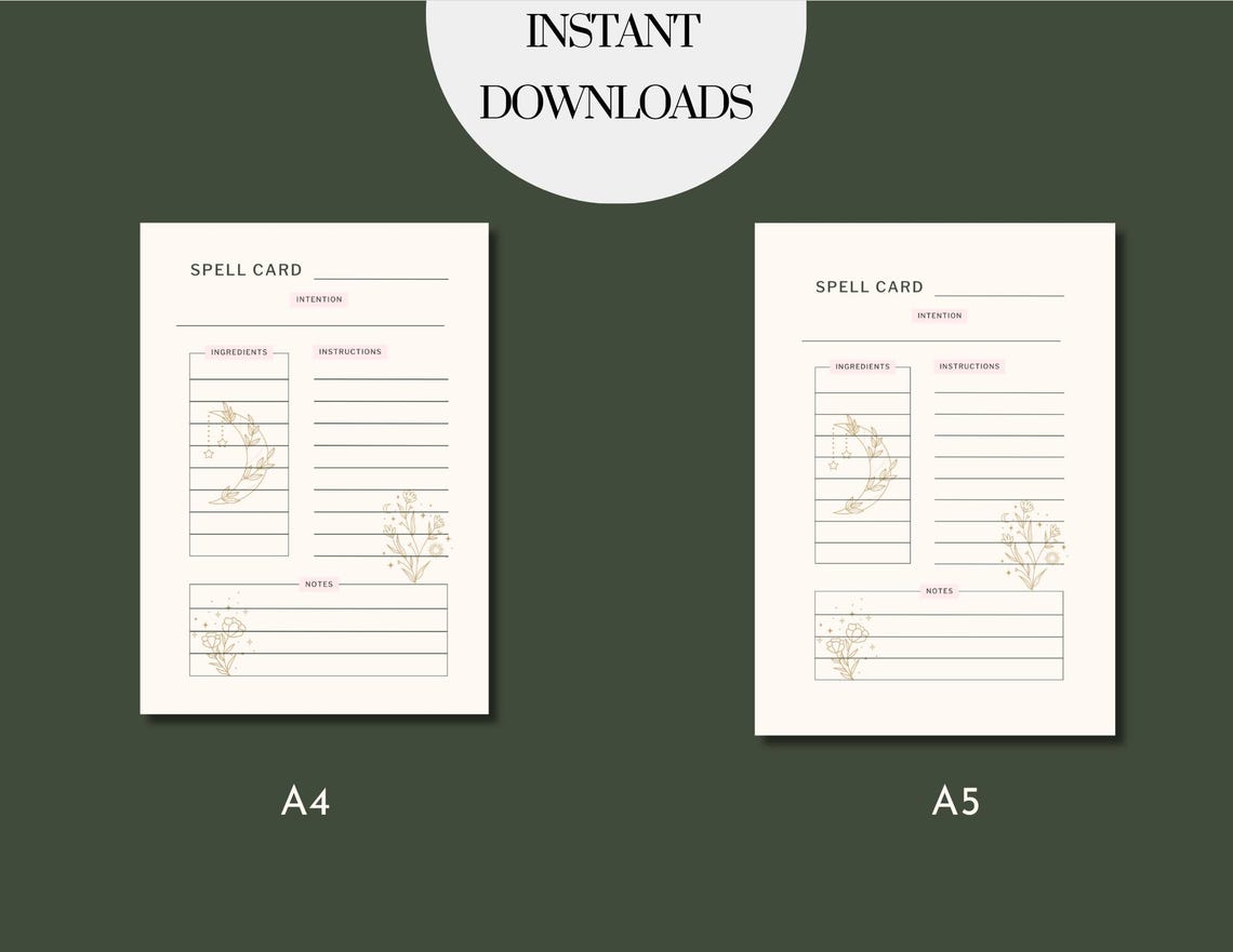 Printable Witchy Spell Cards DIY Spell Recipe Templates Editable ...