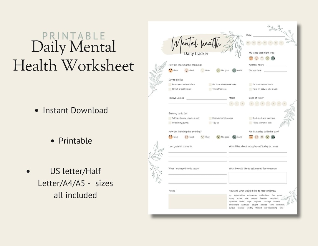 Printable Daily Mental Health Check in Worksheet-us Letter/half Letter ...