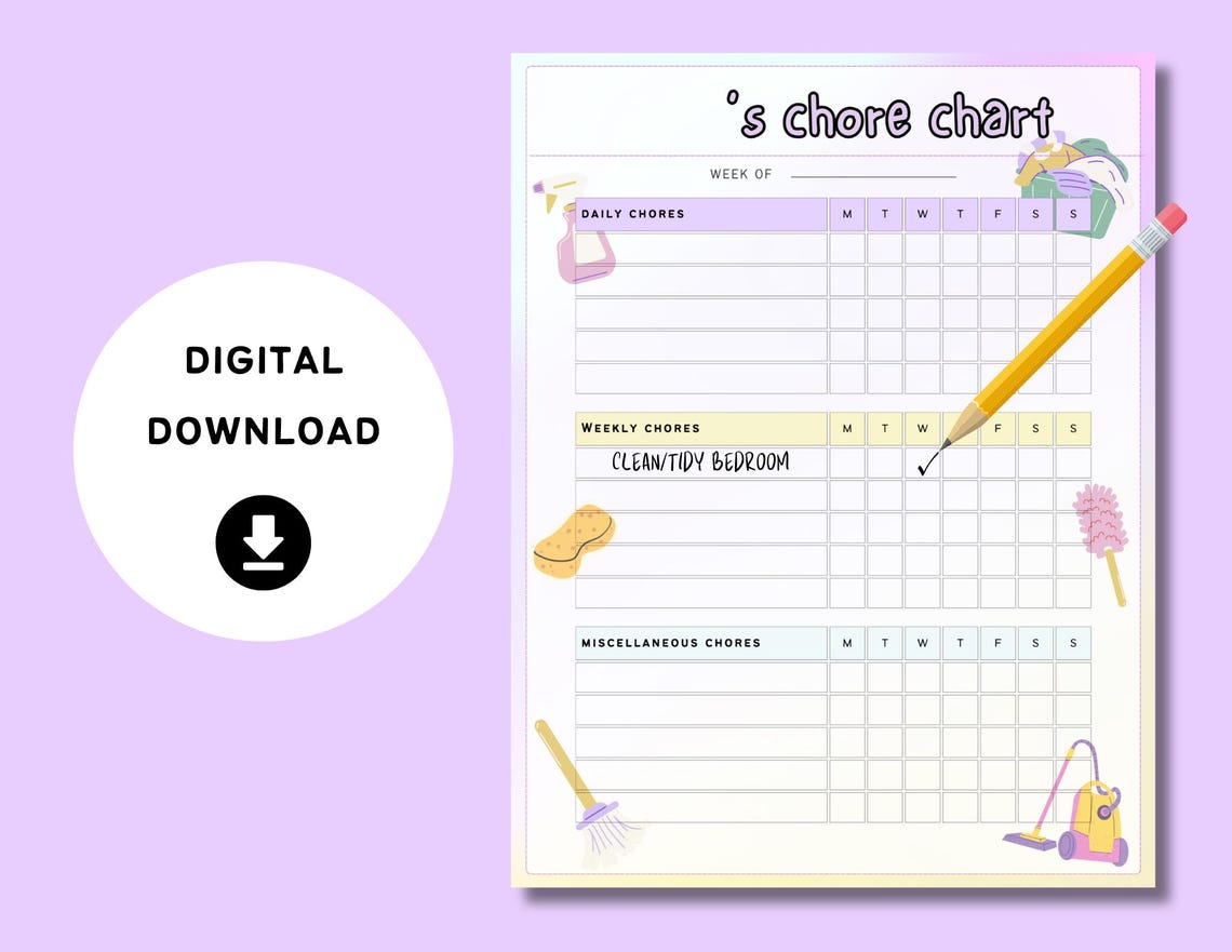 Family Chore Chart Printable | Kids and Adults | Reusable Household ...