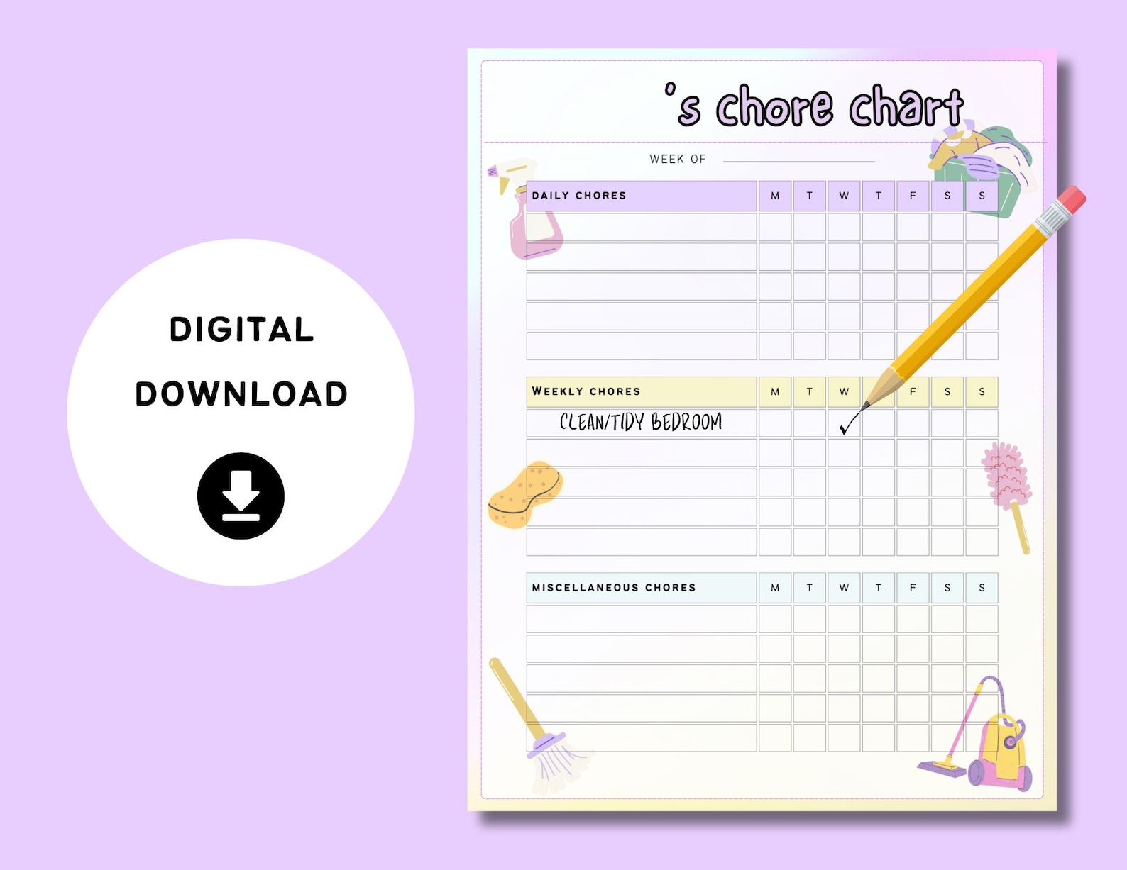Family Chore Chart Printable | Kids and Adults | Reusable Household ...