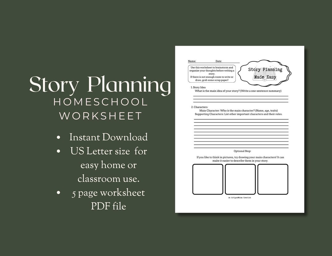 Story Planning Worksheet | Homeschool Printable Story Planner Worksheet ...