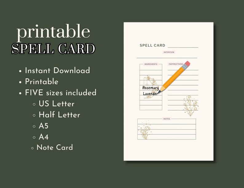 Printable Witchy Spell Cards DIY Spell Recipe Templates Editable ...