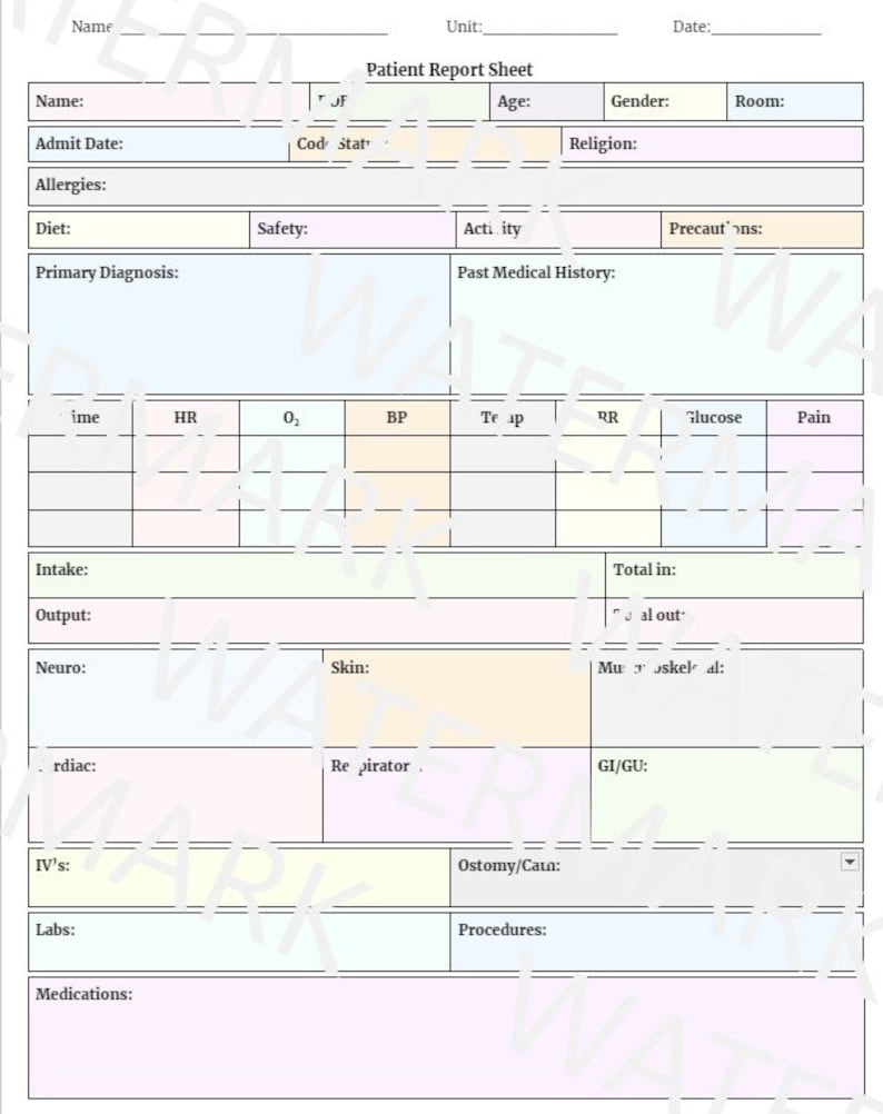 Patient Report Sheet - Etsy