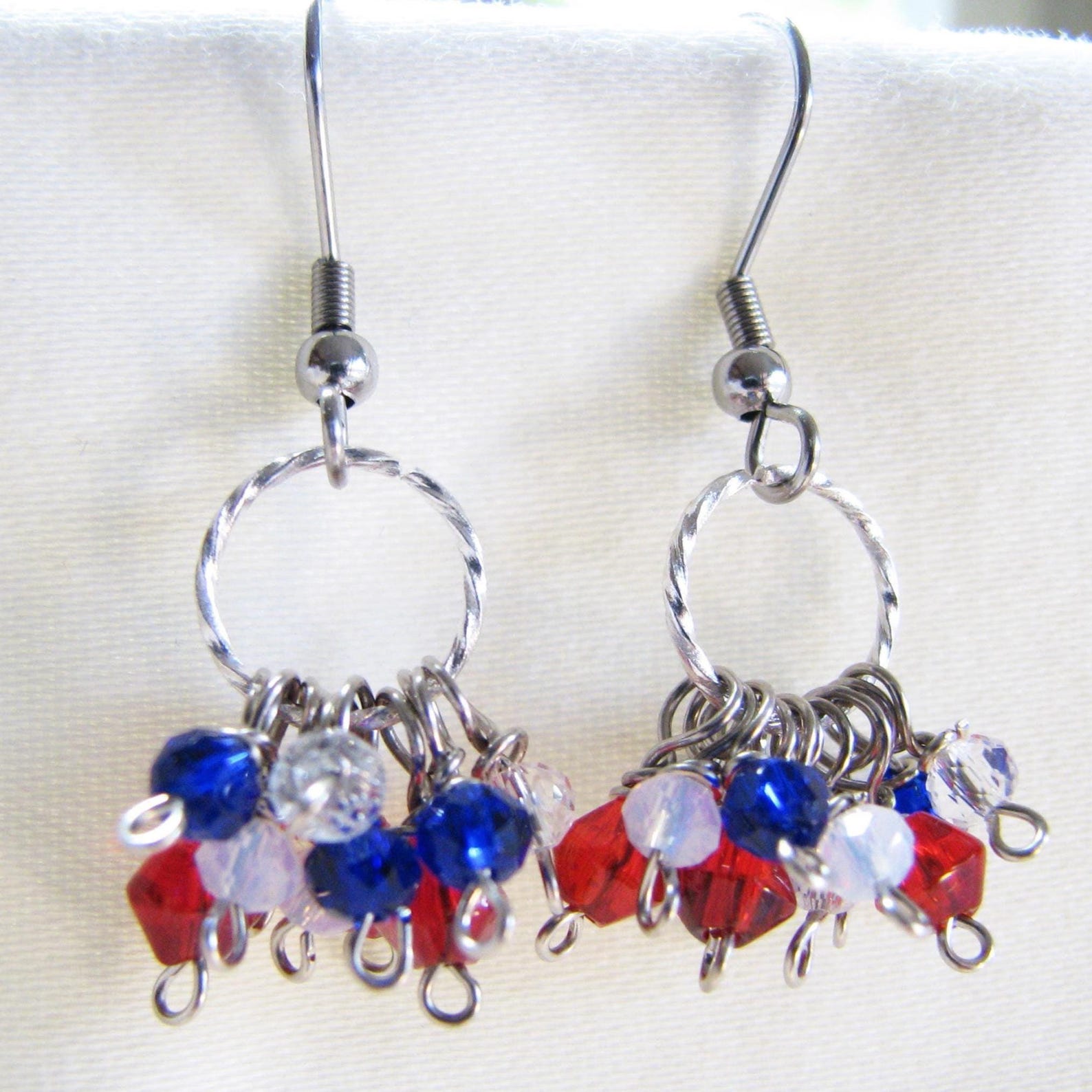 Red, White, and Blue Crystal Cluster Earrings - Etsy