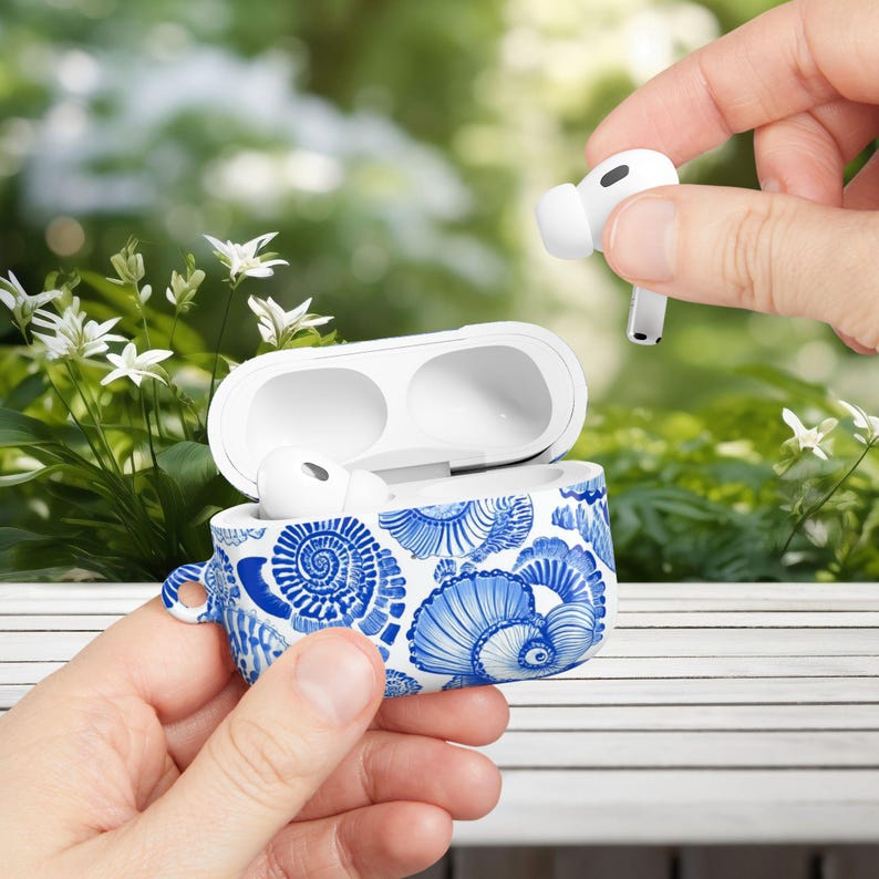 Blue Seashell AirPod Case, Cute Seashell Headphones Cover, Stylish ...