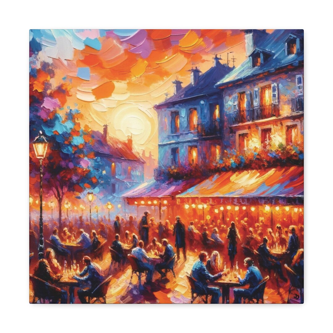 Biergarten, 16"x16" Canvas Gallery Wrap, Impressionism, Beer Garden ...