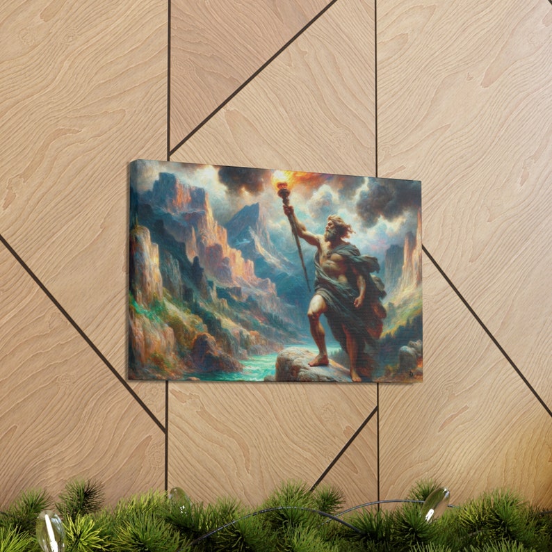 Prometheus Steals Fire, 18"x12" Canvas Gallery Wrap, Impressionism ...