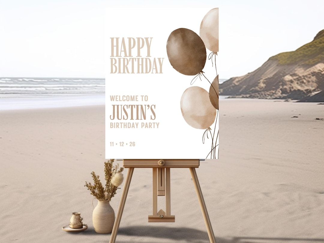 Beige Neutral Happy Birthday Welcome Sign Editable DIY Canva Template ...