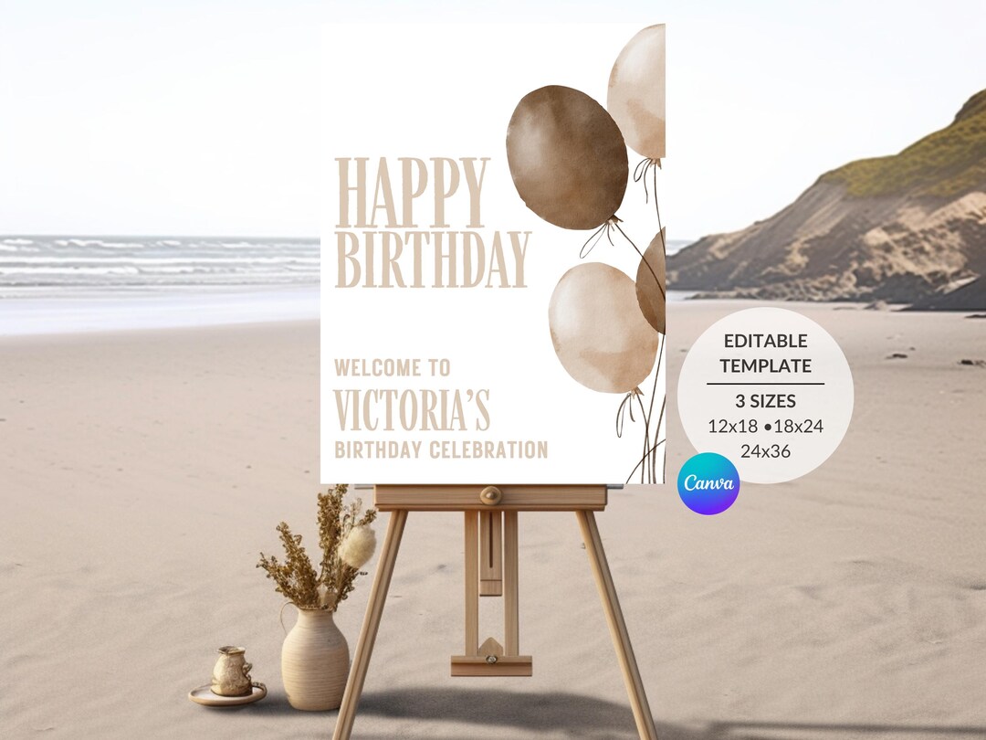 Birthday Welcome Sign Beige Tan Happy Birthday Neutral Boho Party ...