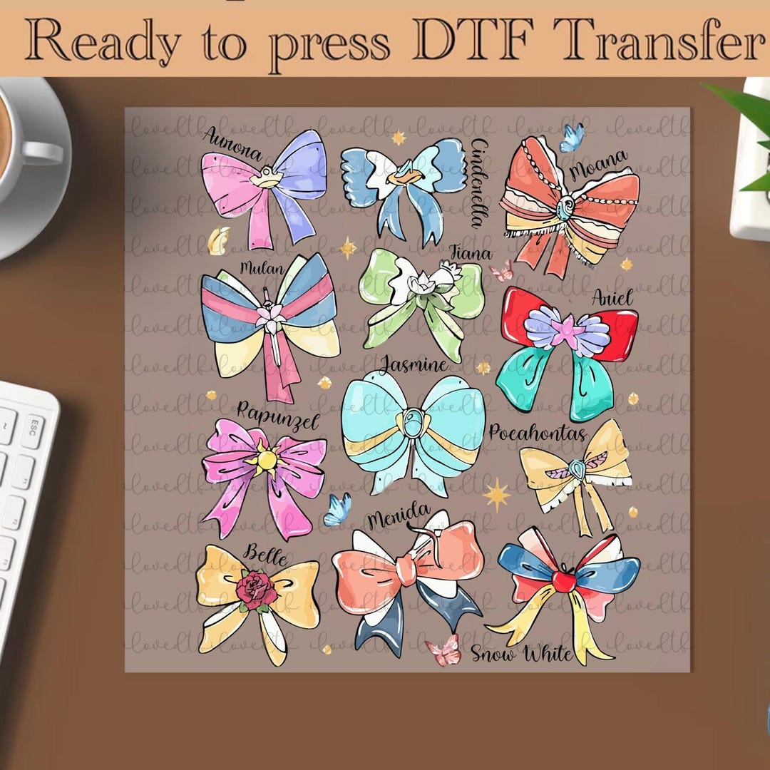 Disney Princess Bow Ready to Press,disney Bow Heat Transfer,rapunzel ...