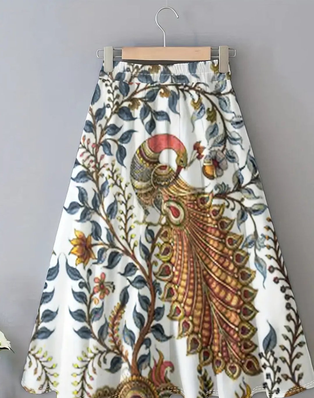 Gorgeous Peacock Chic Summer Flowy Long Comfy Boho Elastic Waist Skirt ...