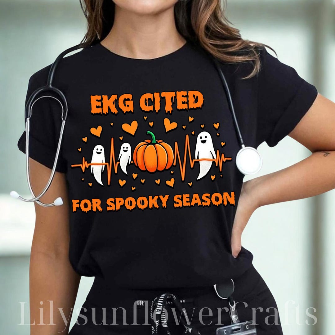 Heartbeat EKG Halloween Shirt, Spooky Medical Shirt, Halloween ECG Tech ...