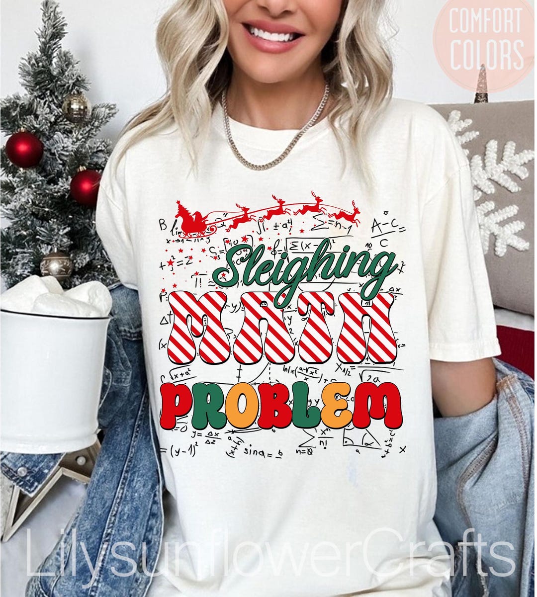 Sleighing Math Problems Comfort Colors® Shirt, Math Teacher Christmas ...