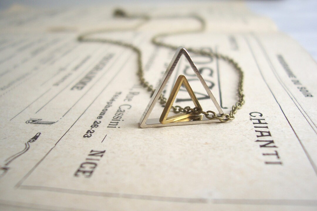 Double Triangle Charm Necklace - Geometric Mixed Metals on Brass ...