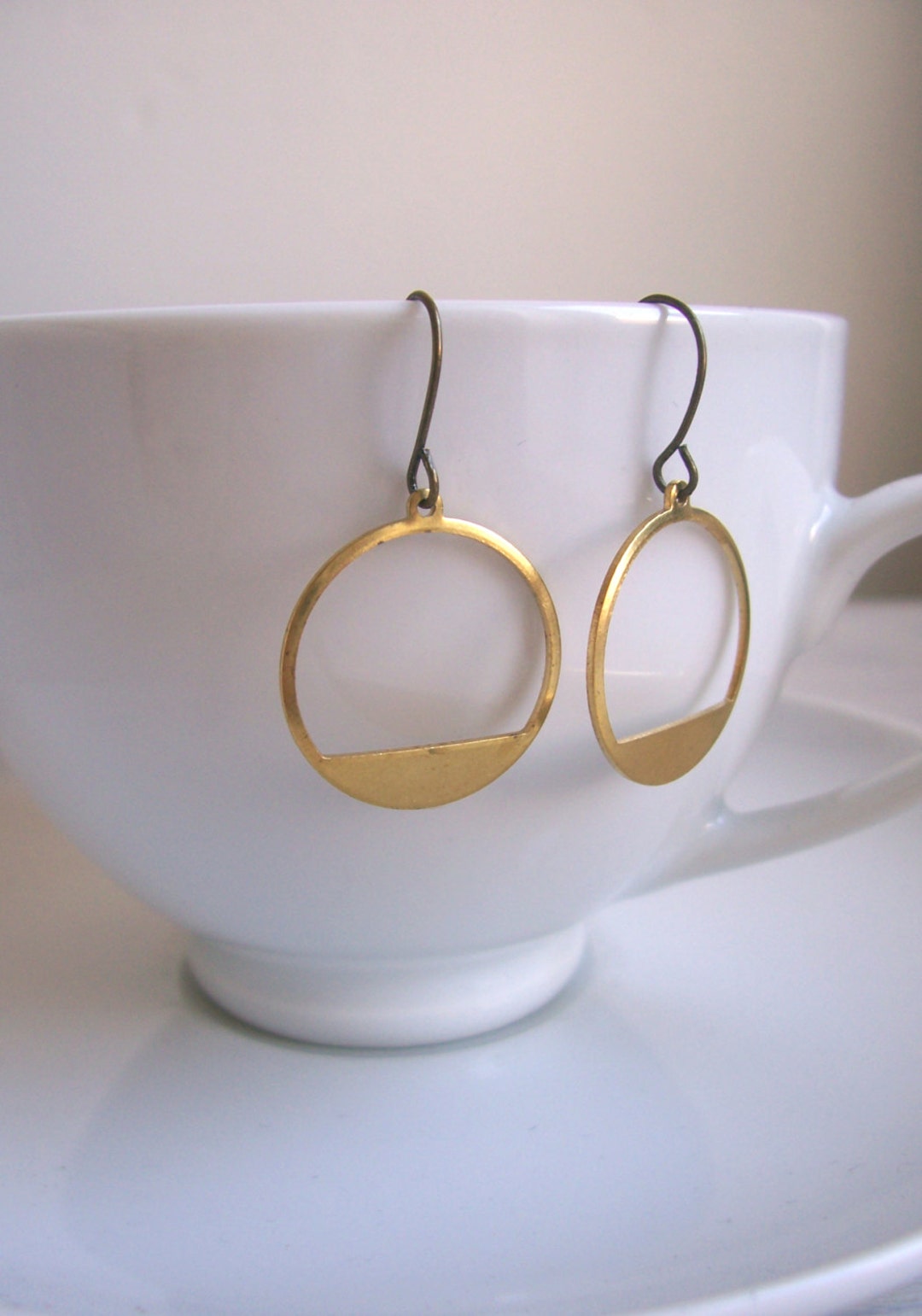 Modern Gold Hoops in Raw Brass Simple Circles Brushed Finish Minimalist ...
