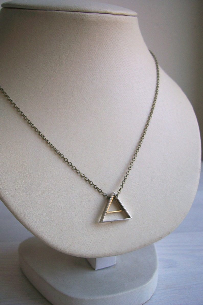 Double Triangle Charm Necklace - Geometric Mixed Metals on Brass ...