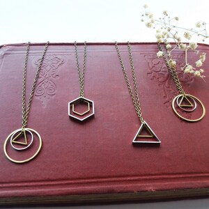 Double Triangle Charm Necklace - Geometric Mixed Metals on Brass ...