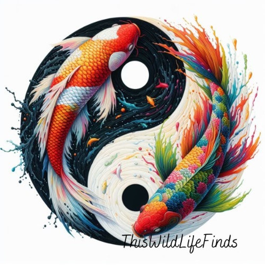 Koi Fish Ying & Yang Graphic INSTANT DOWNLOAD Poster Gift Wildlife High ...