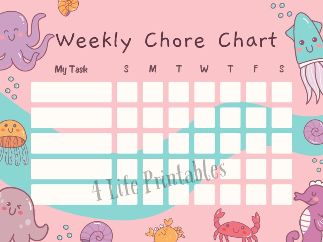Printable Ocean Themed Chore Chart, Kid Chore Chart, Themed Chore Chart ...