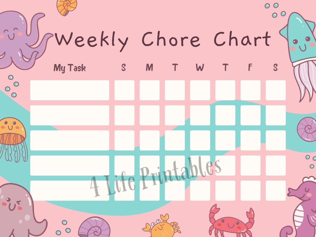 Printable Ocean Themed Chore Chart, Kid Chore Chart, Themed Chore Chart ...