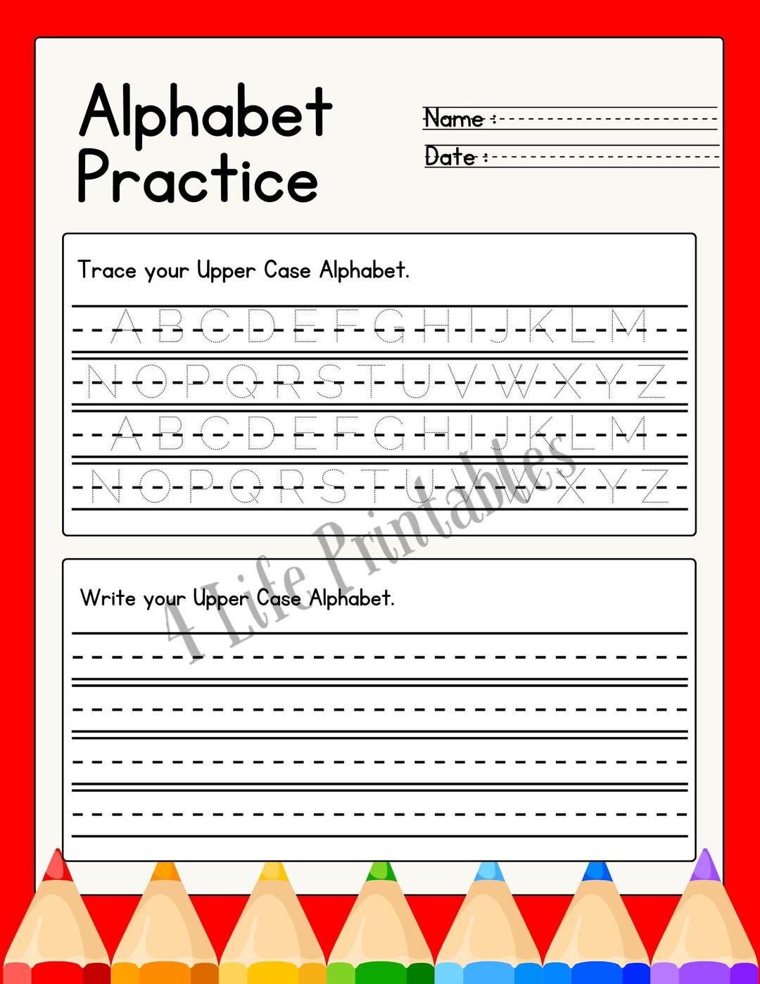 Printable Upper Case, Lower Case and Numbers 1-10 Writing Practice ...
