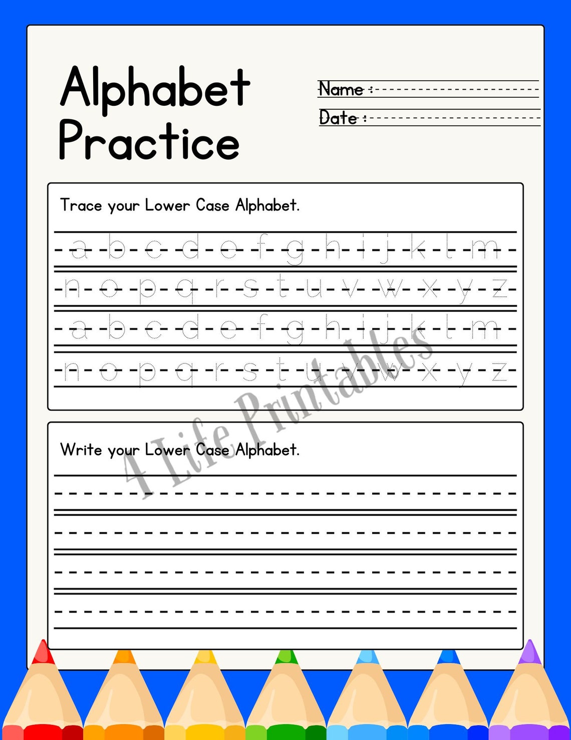 Printable Upper Case, Lower Case and Numbers 1-10 Writing Practice ...